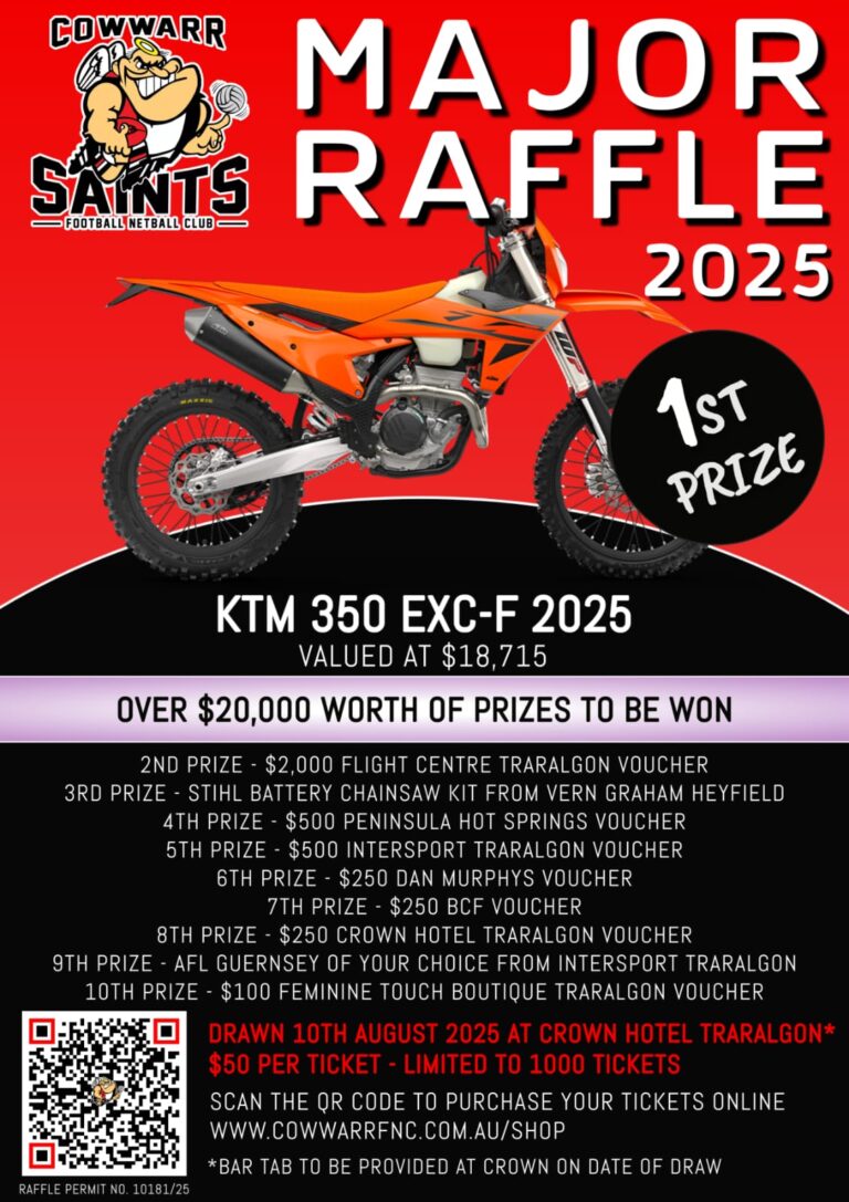 Major Raffle 2025 - Cowwarr Football Netball Club